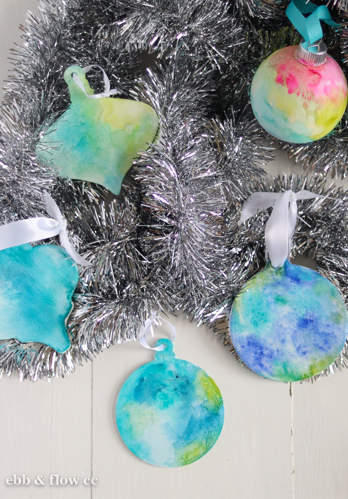 Easy DIY Watercolor Ornaments - Ebb and Flow Creative Co