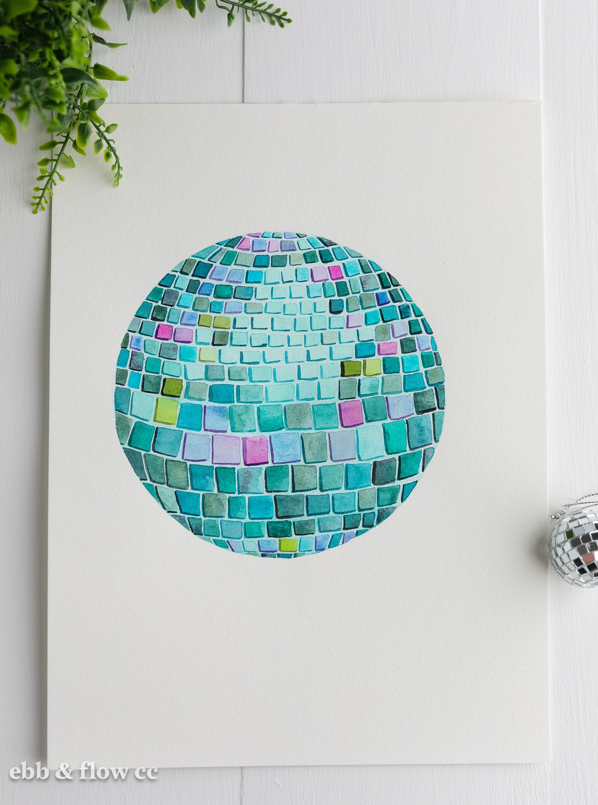 How to Paint a Watercolor Disco Ball - Ebb and Flow Creative Co